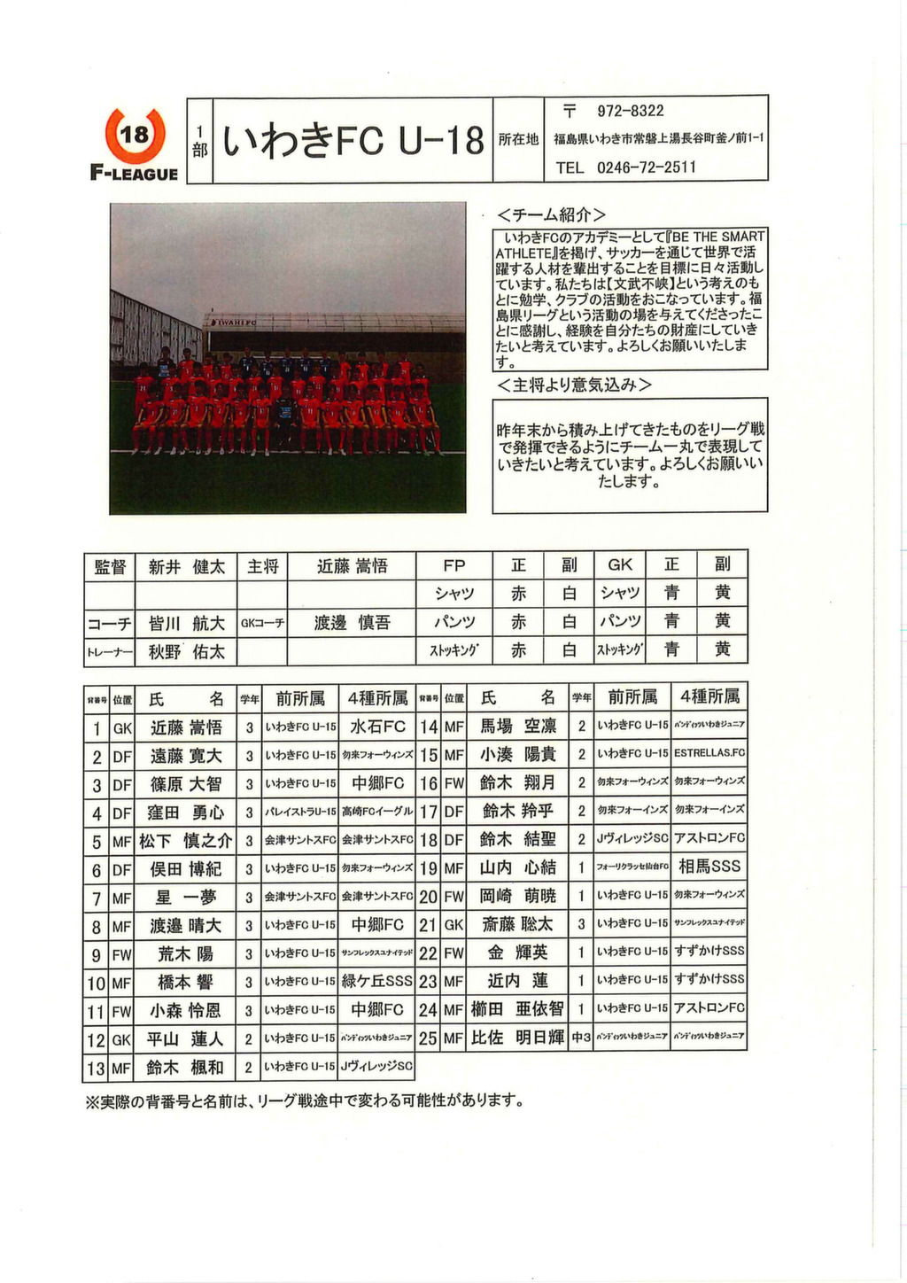 高円宮杯JFAU-18サッカーリーグ福島2024 | 一般財団法人福島県サッカー協会 | 一般財団法人福島県サッカー協会