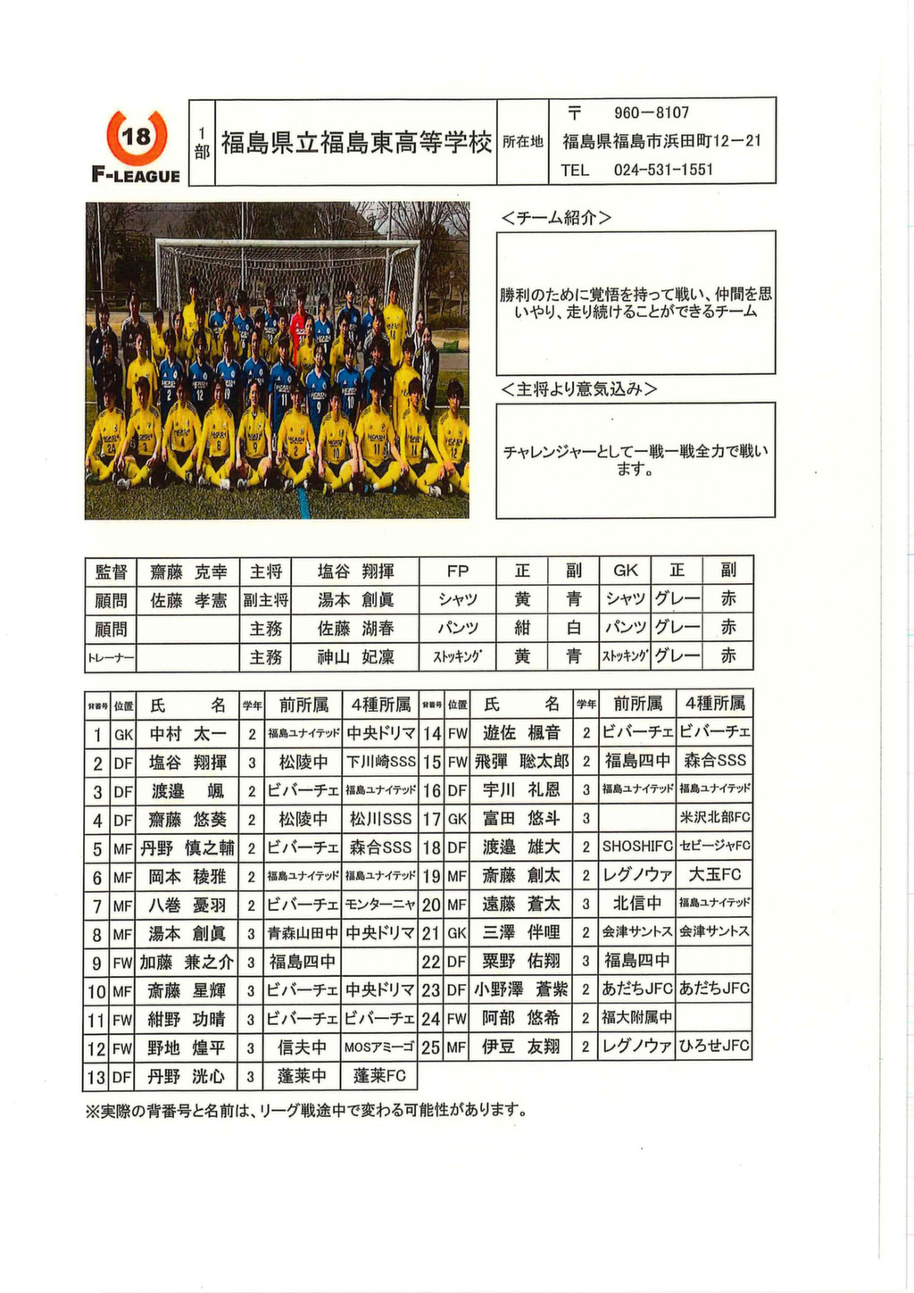 高円宮杯JFAU-18サッカーリーグ福島2024 | 一般財団法人福島県サッカー協会 | 一般財団法人福島県サッカー協会